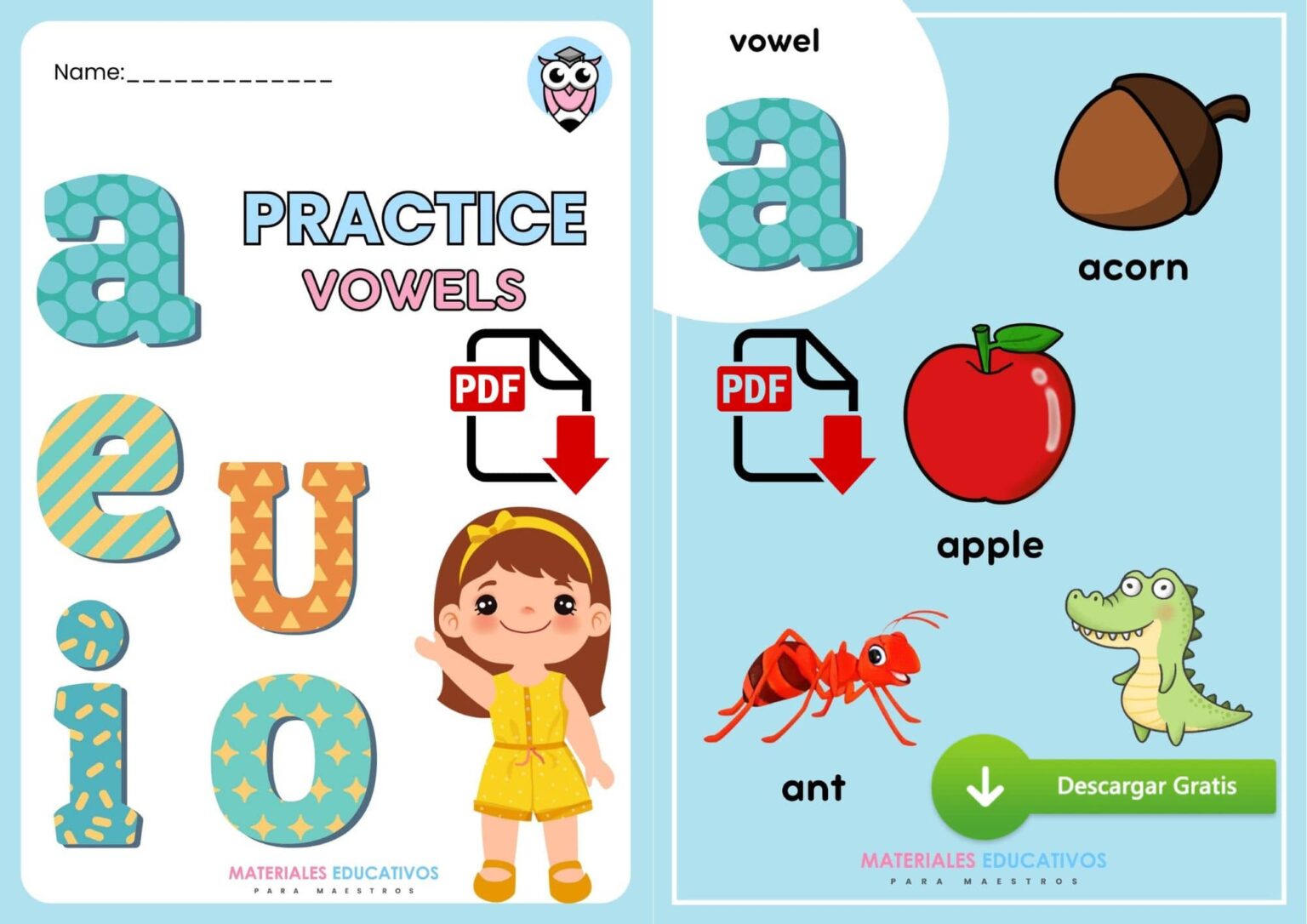 Fichas de las vocales en ingles - Materiales Educativos Para Maestros