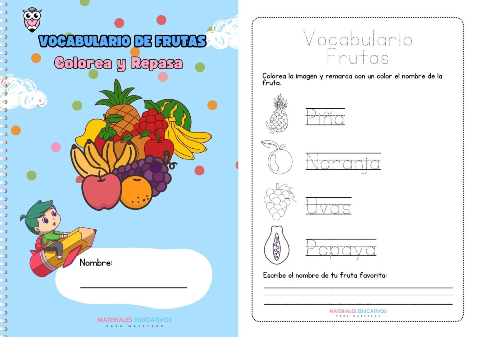 Vocabulario de Frutas: Colorea y Repasa - Materiales Educativos Para ...